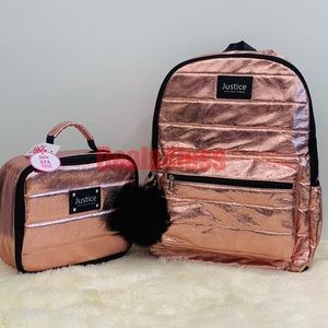 Justice | Bags | Justice Backpack Set Rose Gold Quilted Foil Nwt | Poshmark